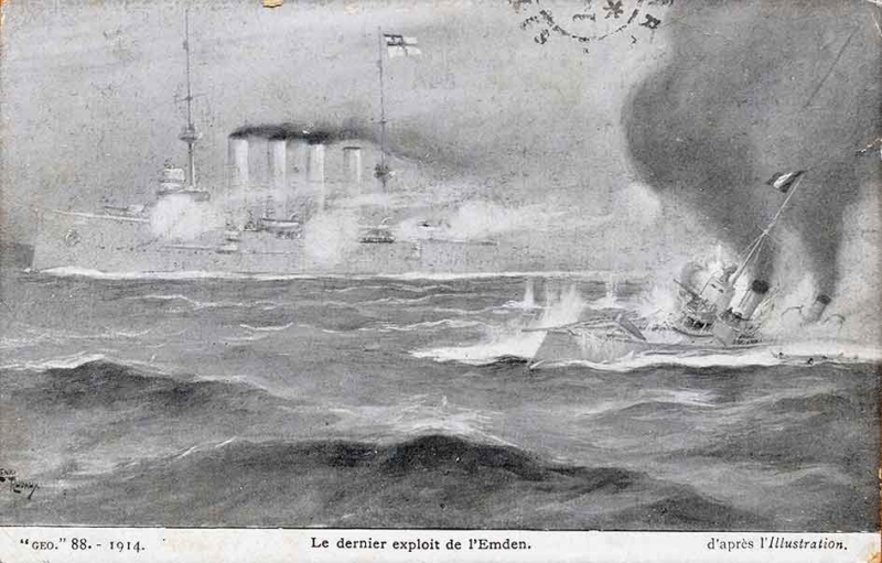WWI German Warship 'Emden' Attack On Madras, 1914 Postcard - Past-India