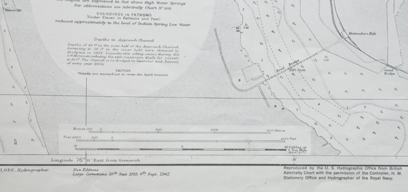 British Admiralty Chart, Port of Cochin Map, 1943 - Past-India