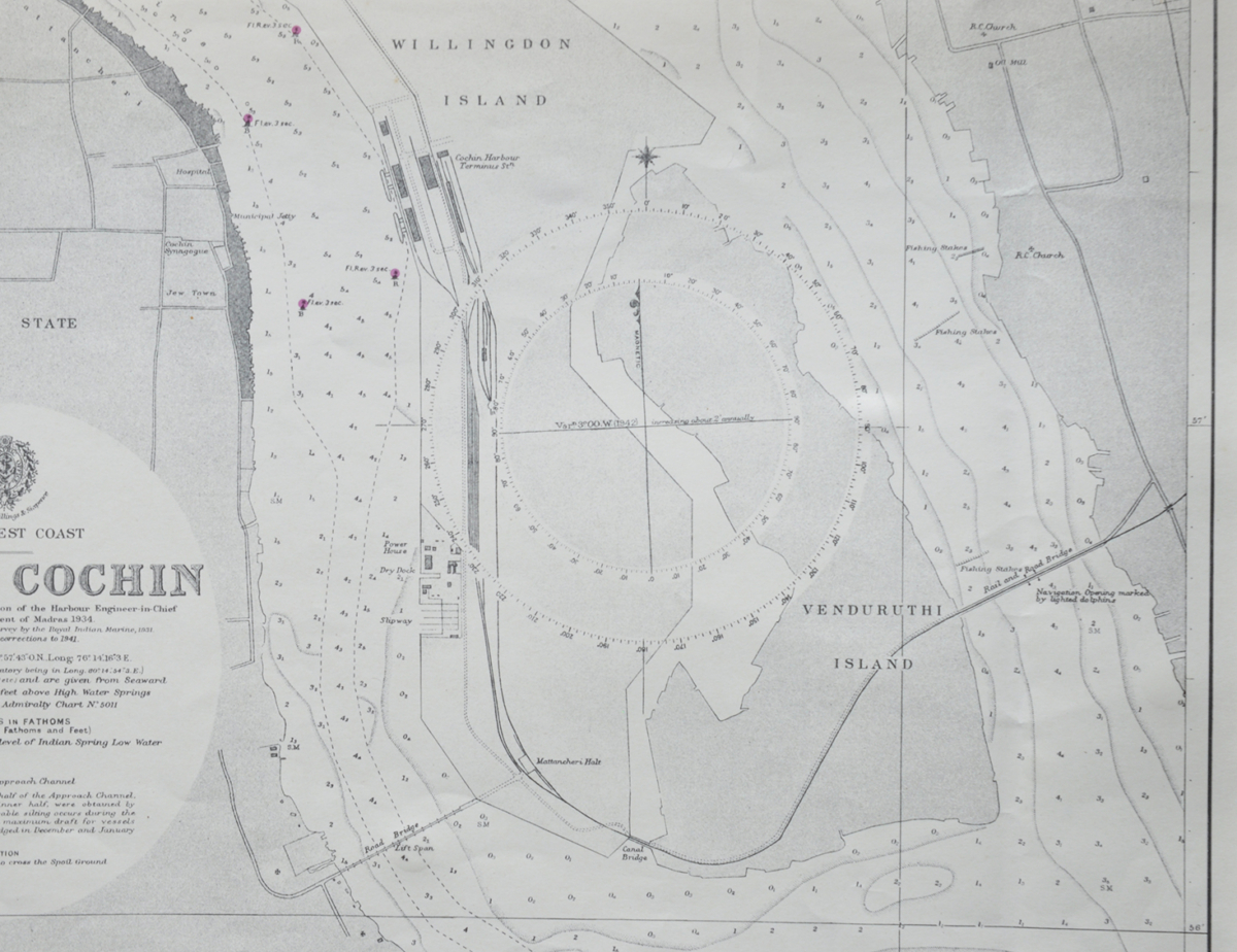 British Admiralty Chart, Port of Cochin Map, 1943 - Past-India