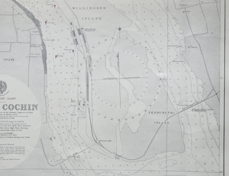 British Admiralty Chart, Port of Cochin Map, 1943 - Past-India