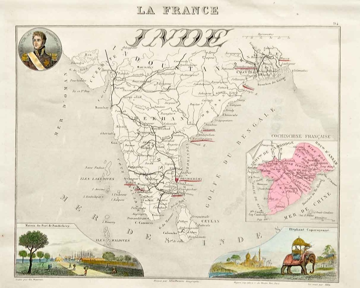 French Colonies In India, 1858 Map - Past-India